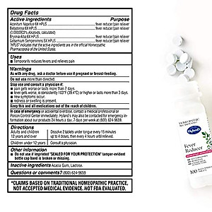 Hyland's Fever Reducer, Natural Relief, Cold and Flu Medicine for Adults, 100 Count