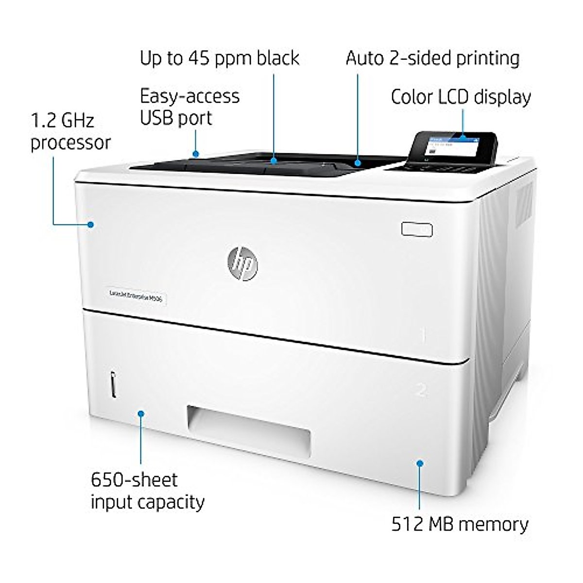 HP LaserJet Enterprise M506dn Laser Printer with Built-in Ethernet & Duplex Printing (F2A69A) (Renewed)