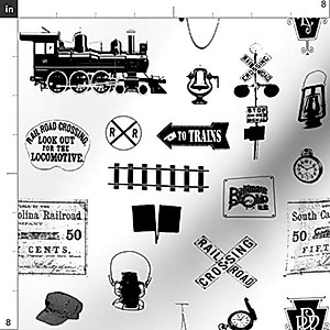 Spoonflower Fabric - Railroad Small Train Trains Black Steam Printed on Petal Signature Cotton Fabric Fat Quarter - Sewing Quilting Apparel Crafts Decor