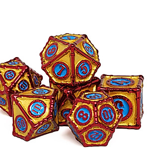 UDIXI Metal DND Dice Set, 7PCS Polyhedral D&D Dice Set Pipe d n d Dice for Dungeons and Dragons Gift, Metal Dice Set d&d for Role Playing Dice(Golden Blue)