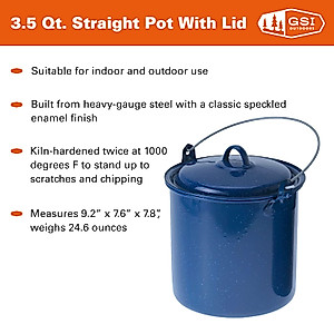 GSI Outdoors 3.75 qt Straight Pot w/Lid & Handle - Enamelware for Cooking Outdoors, Camping & Travel