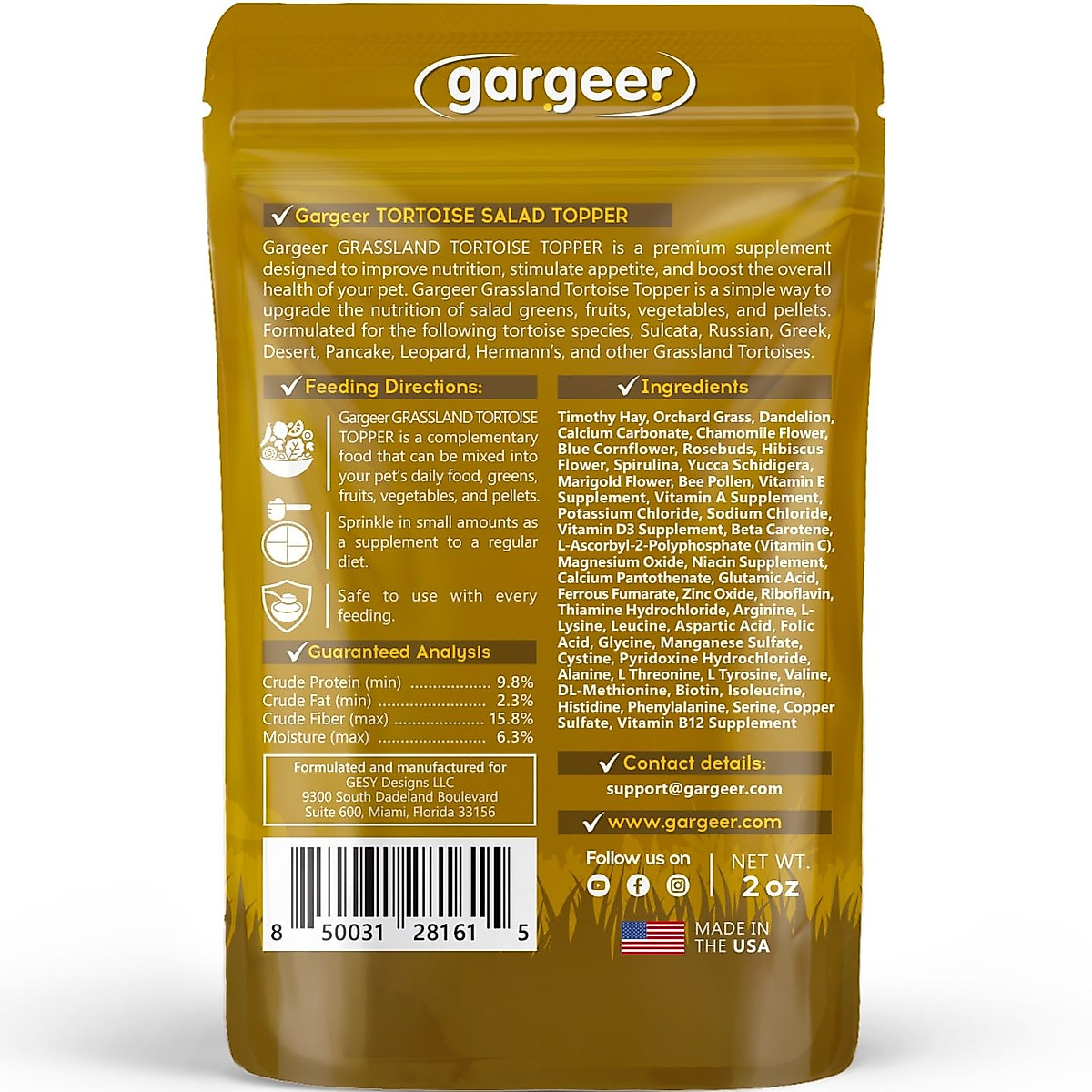 Gargeer 2oz Desert/Grassland Tortoise Food Supplement, Flower Salad Mix Topper. Supercharge Appetite, Health & Immune System. Complete Diet, Rich with Vitamins, Made in The USA. Enjoy!