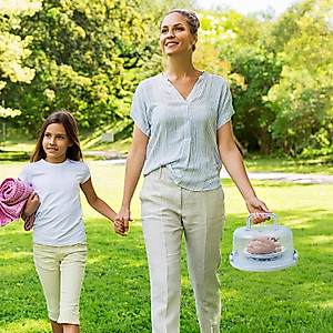DOITOOL Round Cake Carrier with Handle Two Sided Cake Holder, Plastic Cake Keeper with Cover, Portable Cake Container Cake Stand Fits 9 Inch Cake, Pies, Cookies, Nuts, Muffins