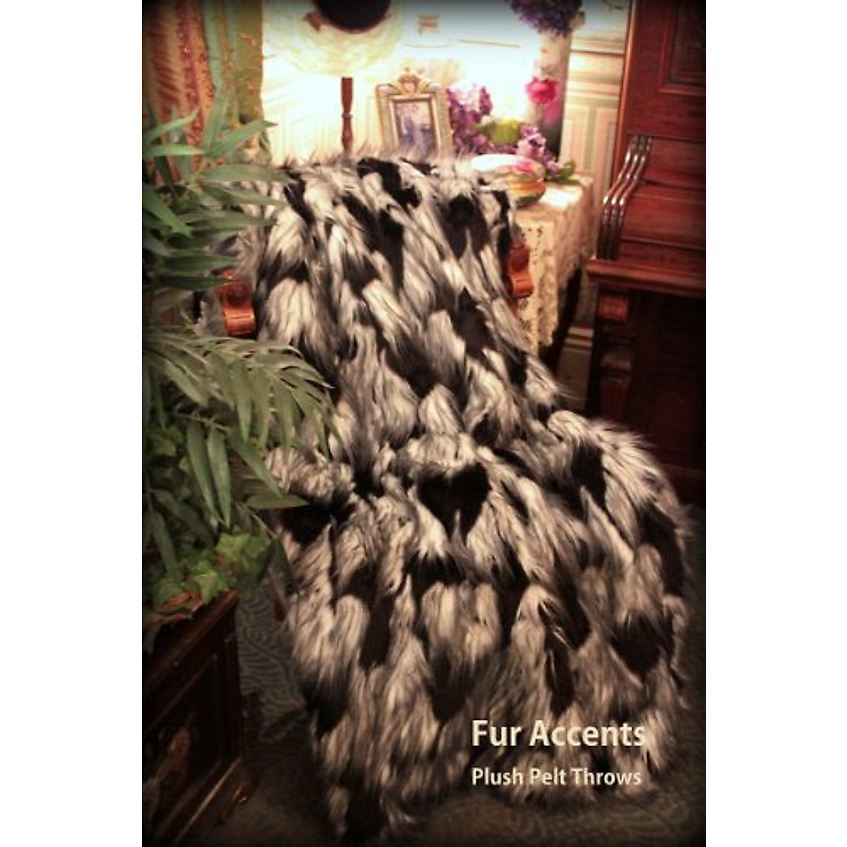 Premium Faux Fur Throw Blanket/Rugs/Luxury Black and White Exotic Feather Faux Fur /60" X 70" / Other Sizes, Colors Available/New