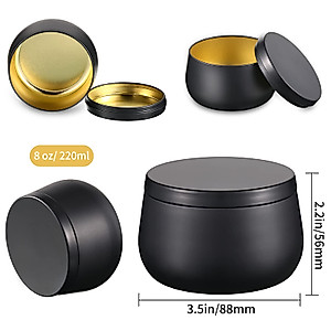 Candle Tin with Lids Candle Jars Portable Round Candle Tin Container Large Candle Metal Tin with 24 Thank You Sticker for DIY Bulk Candle Making Kitchen Candy 24 Pieces 8 oz (Black)