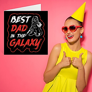 Funny Happy Birthday Cards for Dad - Best Dad In The Galaxy - Joke Birthday Card for Dad from Son Daughter, Father Birthday Gifts, 5.7 x 5.7 Inch Father's Day Greeting Cards Gift for Daddy Papa