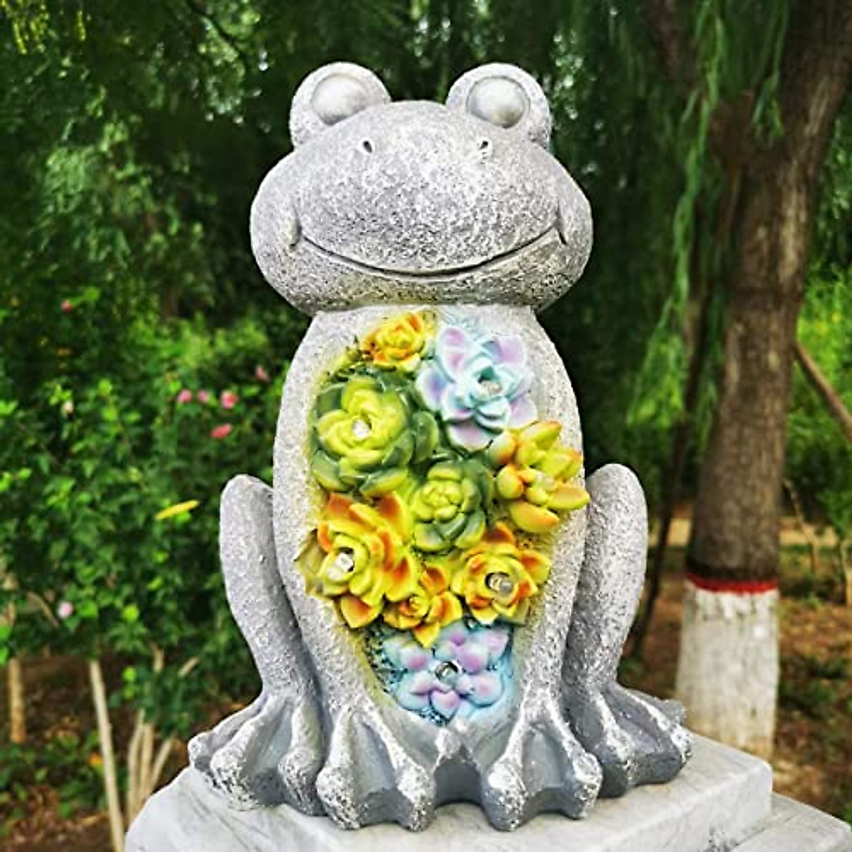 TastyHome Garden Statues Frog Figurine - Solar Powered Garden Decor for Outside, Garden Sculpture and Statues for Patio Lawn Yard Decor, Decorative Outdoor Statues with 6 Lights