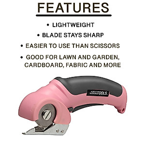 GREAT WORKING TOOLS Electric Scissors Cordless Electric Scissors for Cutting Fabric, Cardboard, Plastic, Electric Rotary Cutter, Pink