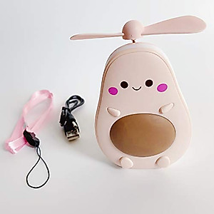 Dft Portable Avocado Shape Handheld Mini Air Cooler Fan with Fill Light Mirror USB Rechargeable Small Personal Cooling Tools