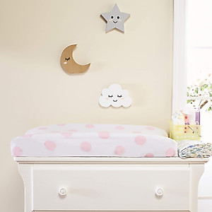 EVERYDAY KIDS 2 Pack Baby Changing Pad Covers for Baby Girl – Fits Most Changing Table Pads; 100% Cotton Jersey Knit, Breathable, Soft Changing Table Topper – Pink and White Hearts and Polka Dots