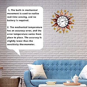 HOBYLUBY 13'' Sun Outdoor Thermometer, Indoor Outdoor Thermometer No Battery Needed, Decorative Outside Wall Thermometer for Patio, Home, Living Room, Garden Greenhouse, Wine Cellar