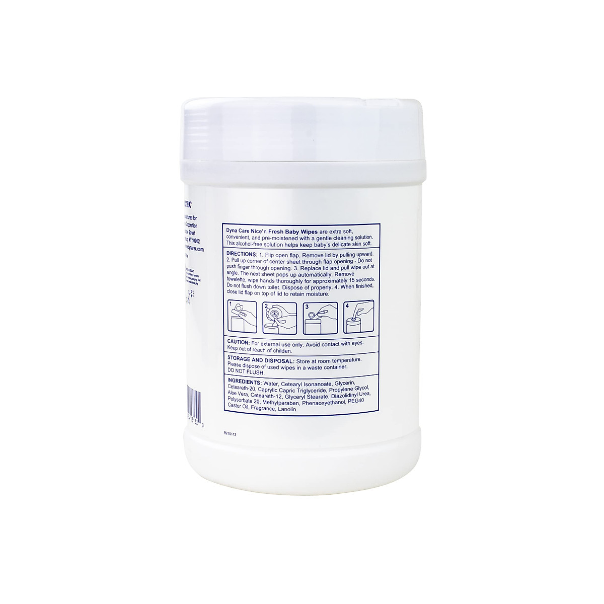 Dynarex Nice'n Fresh Baby Wipes - Premium Non-Alcohol Wipes with Lanolin & Aloe to Moisturize Skin - Non-Woven, Scented - 6 x 6.75", 1 Cannister - 140 Wet Wipes