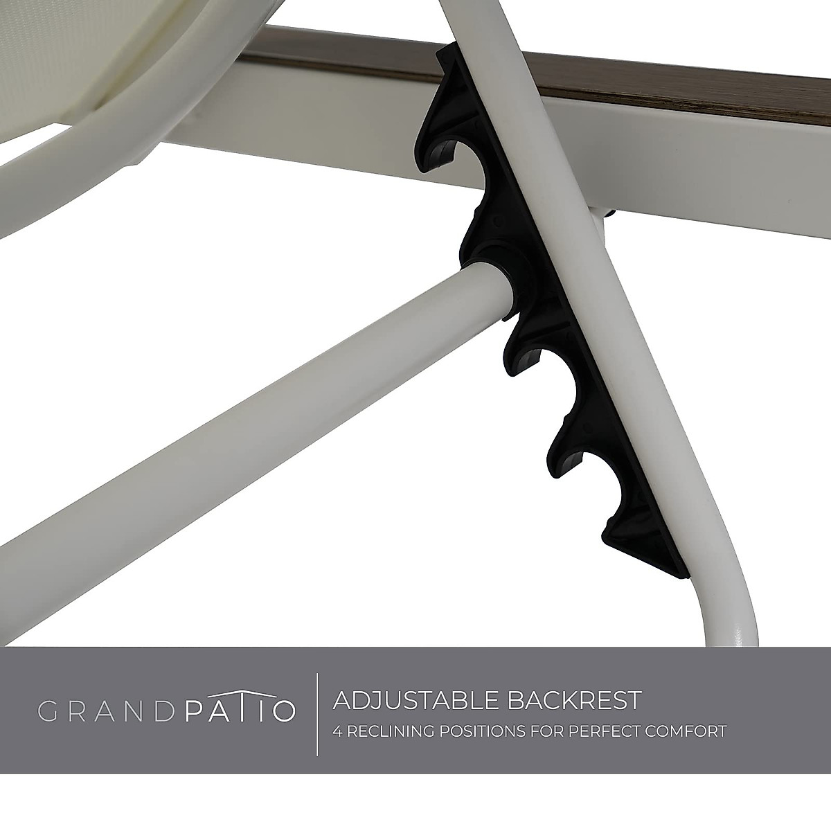 Grand patio Outdoor Chaise Lounge Set of 2 Mesh Sling Lounge Chairs with Woodgrain Texture, Portable Wheels & 4 Adjustable Reclining Backrest Positions for Poolside Beach White 2PCS