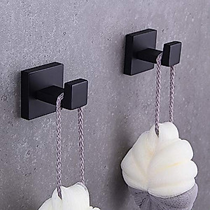 BEIGEEWY 2 Pack Matte Black Towel Hook Stainless Steel Bathroom Rustproof Clothes Towel Coat Hook Heavy Duty Wall Mounted Square