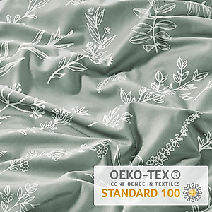 MUXHOMO Duvet Cover Queen Size, Reversible Floral Green Duvet Cover Set with Zipper Closure, 3 Pieces Botanical Patterns Soft Microfiber Bedding Set with 4 Ties (90"x90", 2 Pillow Cases)