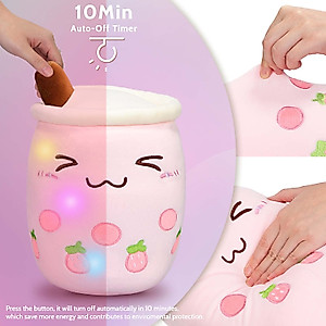 AIXINI Light up Boba Stuffed Plush Bubble Tea Pillow with LED Colorful Night Lights Glowing Super Soft-Pink,13.7''