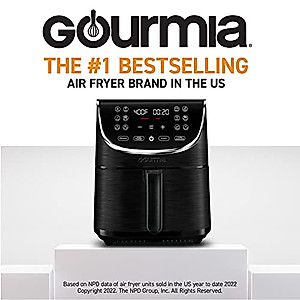 Gourmia Air Fryer Oven Digital Display 7 Quart Large AirFryer Cooker 12 Touch Cooking Presets, XL Air Fryer Basket 1700w Power Multifunction GAF716 Black and Stainless Steel Accents FRY FORCE 360°