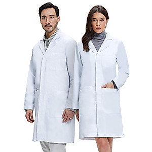 Dr. James 100% Cotton Premium Unisex Lab Coat for Men & Women, Phone & Tablet Pockets, Classic Fit, Snap Closing, 39" Length (S (Men S/Women M))