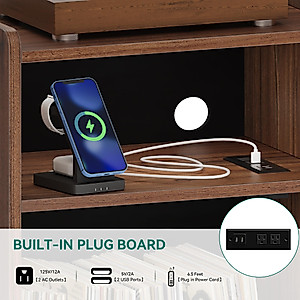 YITAHOME Record Player Stand with Storage, Wooden Turntable Stand with Sliding Door, Record Player Table with Charging Station & USB Ports for Living Room, Bedroom, Office