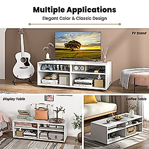 Tangkula White TV Stand for TV up to 40 Inch, Media Console Table with 4 Cubbies, 5 Positions Adjustable Shelves, TV Entertainment Center Wooden Storage Cabinet for Living Room (35.5", TVs up to 40")