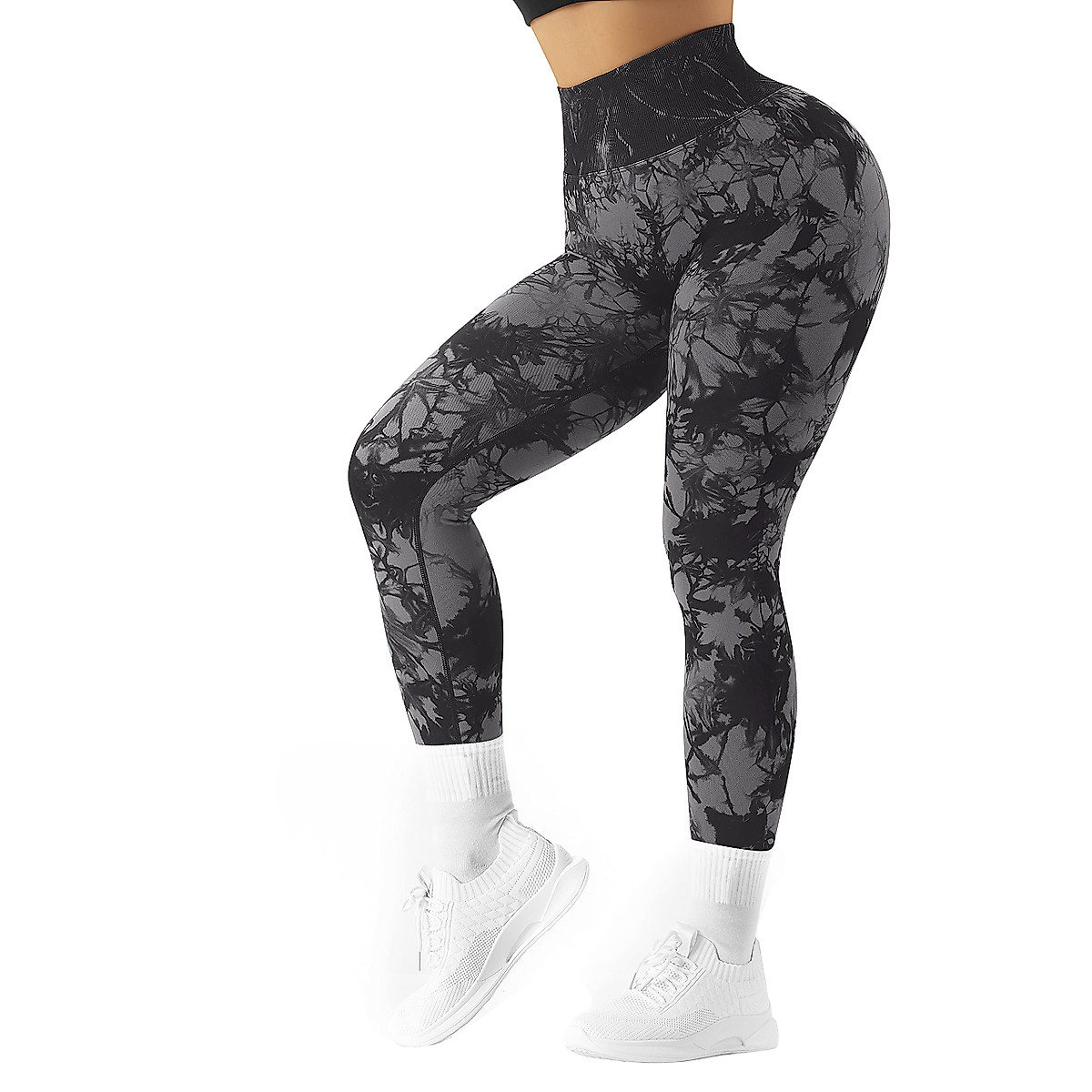 RXRXCOCO Womens Seamless Butt Lifting Leggings High Waisted Yoga Pants Tummy Control Workout Leggings Compression Tights Black Tie Dye Medium