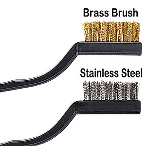 10 Pieces Small Wire Brush Scratch Brush (Stainless Steel + Brass), Curved Handle Masonry Brush Wire Bristle for Cleaning Welding Slag and Rust