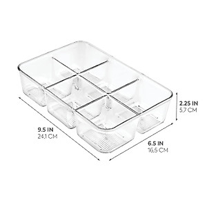 iDesign Divided Packet and Tea Bag Organizer for Kitchen Cabinets and Countertops, The Linus Collection - 6.5" x 9.5" x 2.25" - Clear