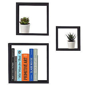 Home Basics Durable 3-Piece MDF Floating Wall Cubes (1, Black) | Shadow Box Frames are Perfect for Any Room | Frame Your Favorite Items on Display