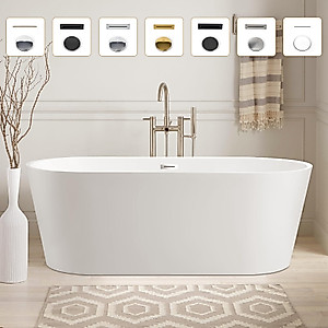 Vanity Art 54" X 29" Non-Slip Acrylic Freestanding Bathtub | Contemporary Design Soaking Tub with Overflow and Pop-up Drain, UPC Certified VA6815-NXSW