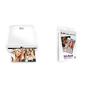 Kodak Step Wireless Mobile Photo Mini Printer (White) Compatible w/iOS & Android, NFC & Bluetooth Devices & 2"x3" Premium Instant Photo Paper (20 Pack)