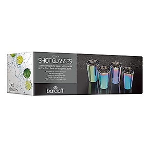 BarCraft BCSGRBOW4PC Metallic Rainbow Iridescent Shot Glasses, 50 ml (2 fl oz), Set of 4, 5 x 5 x 6 cm