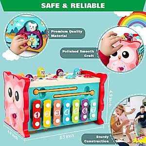 wakeInsa 8 in 1 Toddler Activity Cube,Toddler Montessori Toys,Fine Motor Skills Toys,Xylophone for Toddlers,Whack a Mole Game,Magnetic Fishing Game,Baby Learning Toy,Toddler Sensory Educational Toy