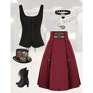 Scarlet Darkness Ren Faire Skirt Goth Punk Midi Skirt Halloween Cosplay Costume Burgundy 2XL