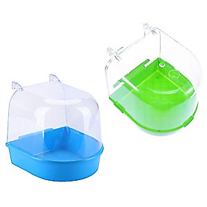 GANAZONO Small Bird Cage 2pcs Caged Bird Bath Hanging Bathtub Bath Box Toy Parrot Water Shower Bowl Cage Accessory for Small Pet Birds Canary Parakeets Budgies Lovebirds Random Color Bird Cage