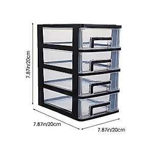DOITOOL Four- Layer Plastic Drawers Organizer- Black Transparent Storage Drawers- Multifunction Plastic Drawers storage cabinet for Home Office Bathroom Bedroom（8.31x5.98x9.92in）