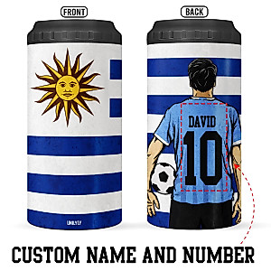 UNILYLY Personalized Uruguay Soccer Can Cooler Stainless Steel Custom Name Thermal Cup Boys National Sports Team Gifts For Fan Slim Cans Beer Bottle Holder Insulated Drink Tumbler