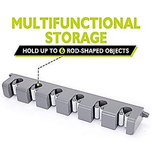 Hikeen Mop Broom Holder Wall Mount Broom Hanger Holds Up to 6 Tools Cleaning Organizer for Home Kitchen Garden Garage Tools Storage