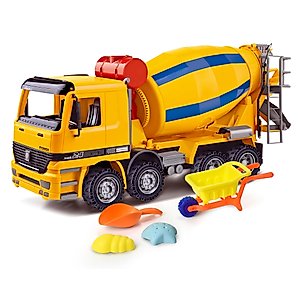 BEEMO Cement Mixer Toy Truck for Kids 15" Push and Go Sand Construction Vehicle for Toddlers Boys & Girls Realistic Play Mixer Birthday Party Gift