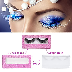 100-Piece Eyelash Case Set, 50 Glitter Paper Lash Boxes, Pink Storage Tray