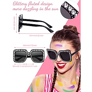 12 Pairs Crystal Oversized Sunglasses Rhinestone Square Diamond Sunglasses Frame Retro Sparkling Glasses for Women Men(Black)