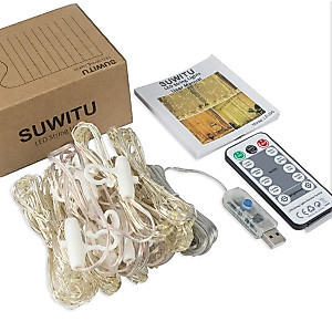 Fairy Curtain Lights for Bedroom 300 LED,SUWITU Christmas String Lights USB Plug in 8 Modes Wall Hanging Twinkle Lights with Remote Control for In/Outdoor Wedding Party Backdrop Xmas Decor(9.8x9.8FT)