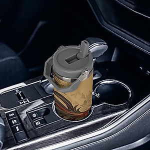 BWQJKUO Large Capacity Car Cup 30 Oz Stainless Steel Old Rooster Illustration Printed Travel Mug Leak-proof Flip Straw Tumbler with Handle,keeps Cold Or Ho