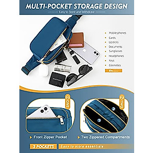 FIORETTO Fanny Packs for Women Men Fashion Crossbody Belt Bag with 3 Zipped Pocket Adjustable Small Waist Pouch Bum Bag for Dog Walking Running Hiking Travel Workout Peacock Blue