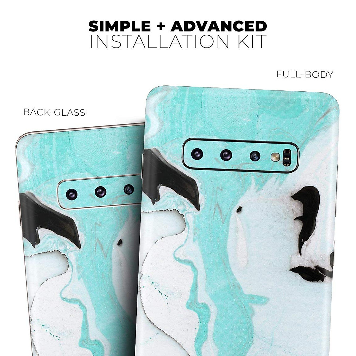 DesignSkinz Black and Teal Textured Marble | Protective Vinyl Decal Wrap Skin Cover Compatible with The Samsung Galaxy S10e (Full-Body, Screen Trim & Back Glass Skin)