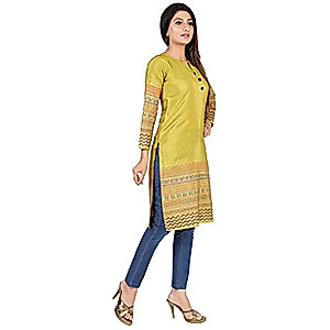 Indian Tunic Tops for Women Long India Kurta Party Wear Silk Kurtis (Green, 3XL)