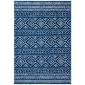 SAFAVIEH Tulum Collection Area Rug - 9' x 12', Navy & Ivory, Moroccan Boho Distressed Design, Non-Shedding & Easy Care, Ideal for High Traffic Areas in Living Room, Bedroom (TUL267N)