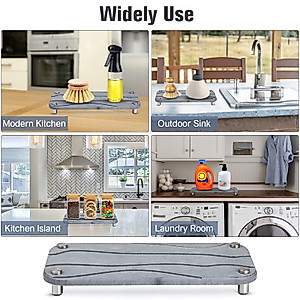 Kitchen Sink Caddy, Water Absorbing Stone Tray for Sink, Dries Instantly Kitchen Sink Organizer with Stainless Steel Feet Sink Tray for Soap Water Bottles Candles Protection Modern Home 2PCS