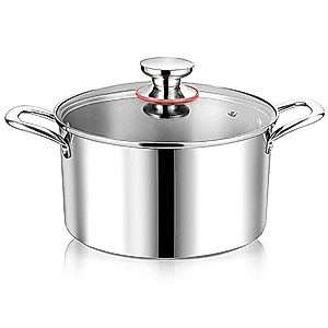 P&P CHEF 4 Quart Stockpot with Lid, Stainless Steel Tri-Ply Cooking Soup Pasta Stock Pot for Gas/Induction/Electric Stoves, With Glass Cover & Two Handles, Heavy Duty & Dishwasher Safe