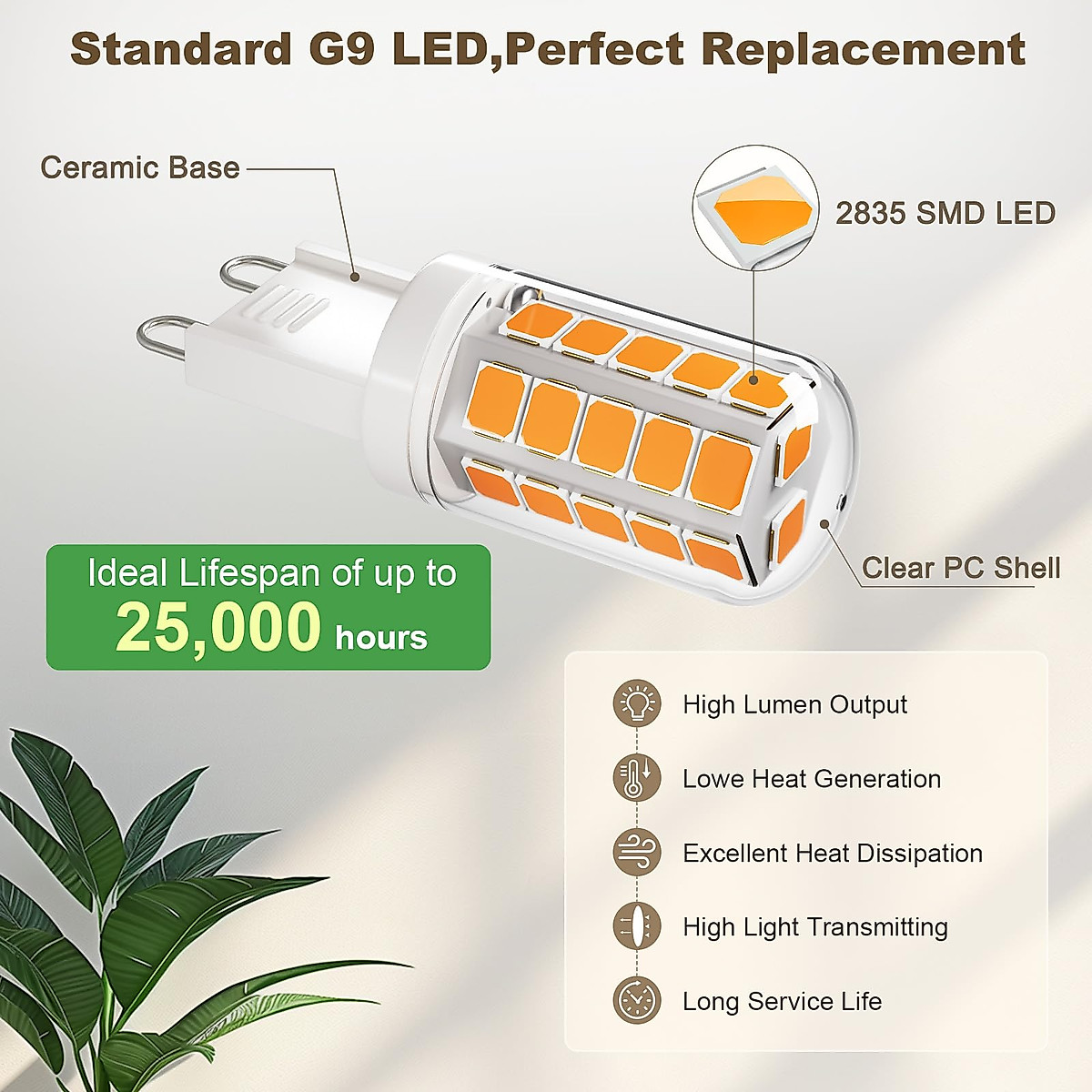 DiCUNO G9 LED Bulb 40W Equivalent, 4W, Warm White 3000K, 400LM, G9 Bi-pin LED Bulbs for Chandelier Light, Non-dimmable, G9 Halogen Bulb Replacement for Pendant Light, Home Lighting, Pack of 6