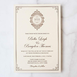 Picky Bride 25-Set Luxury Pocket Wedding Invitations, European-style Ivory Blank Cards, Gold Envelopes and Seals, 127 x 185mm